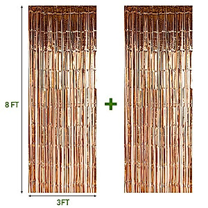 Twinkle Star 2 Pack Photo Booth Backdrop Metallic Tinsel Foil Fringe Curtains Environmental Background for Birthday Wedding Party Christmas Decorations (Rose Gold)