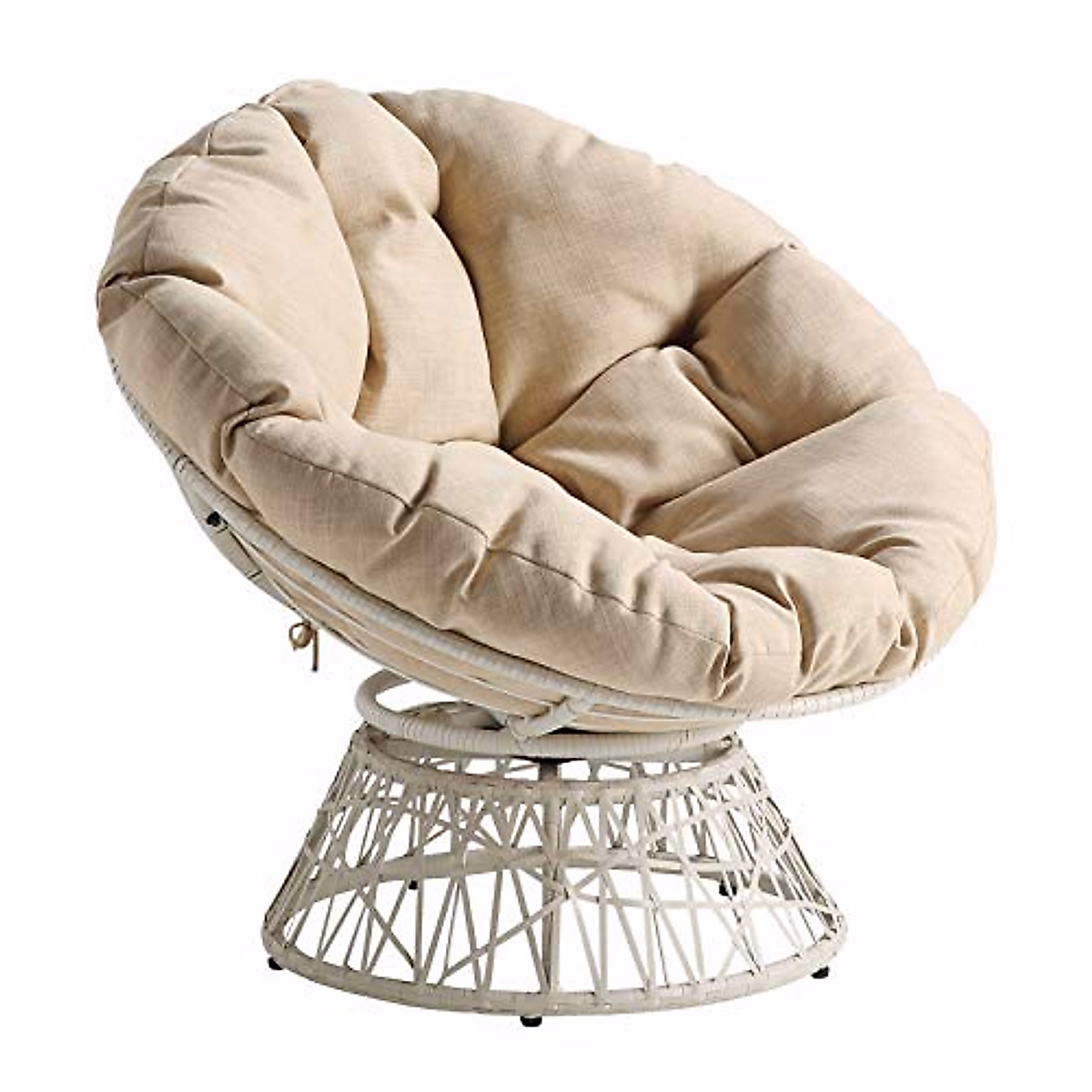 OSP Home Furnishings Wicker Papasan Chair with 360-Degree Swivel, Large, Cream Frame with Cream Cushion