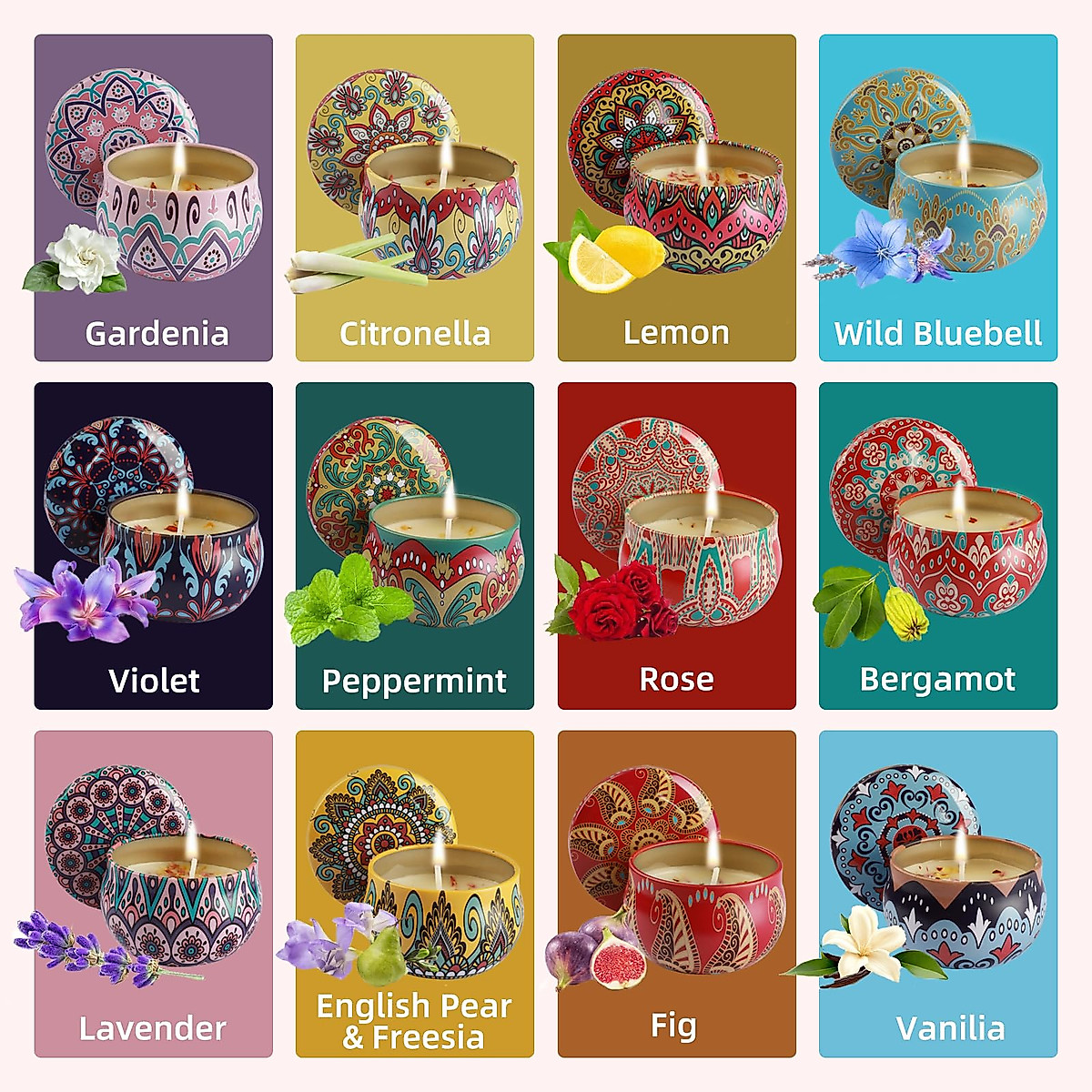 YARDZINE Scented Candles Gift Set, 12 Pack Candles for Home Scented, 2.5 oz Soy Candles, Long Lasting Scented Candles, Best Candles Gifts with Gift Box for Christmas, Women Birthday, Valentine
