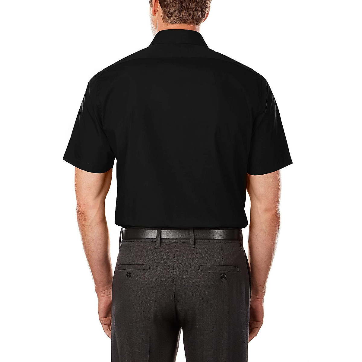 Van Heusen Men's Short Sleeve Dress Shirt Regular Fit Poplin Solid, Black, 18" Neck