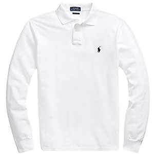 POLO RALPH LAUREN Men's Long Sleeve Mesh Polo Shirt (L, White)