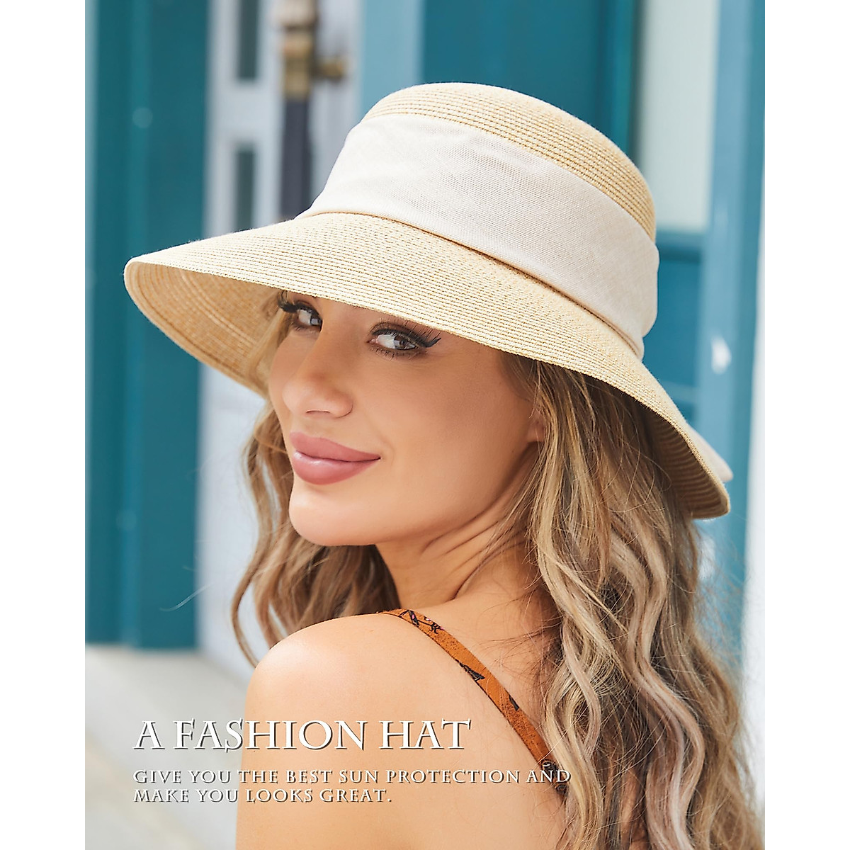 UWILL Cute Sun Hat Womens Wide Brim Foldable Straw Hats Beach Sun Hats for Women Floppy Summer Hats UPF 50+ (as1, Alpha, m, l, Beige) 1