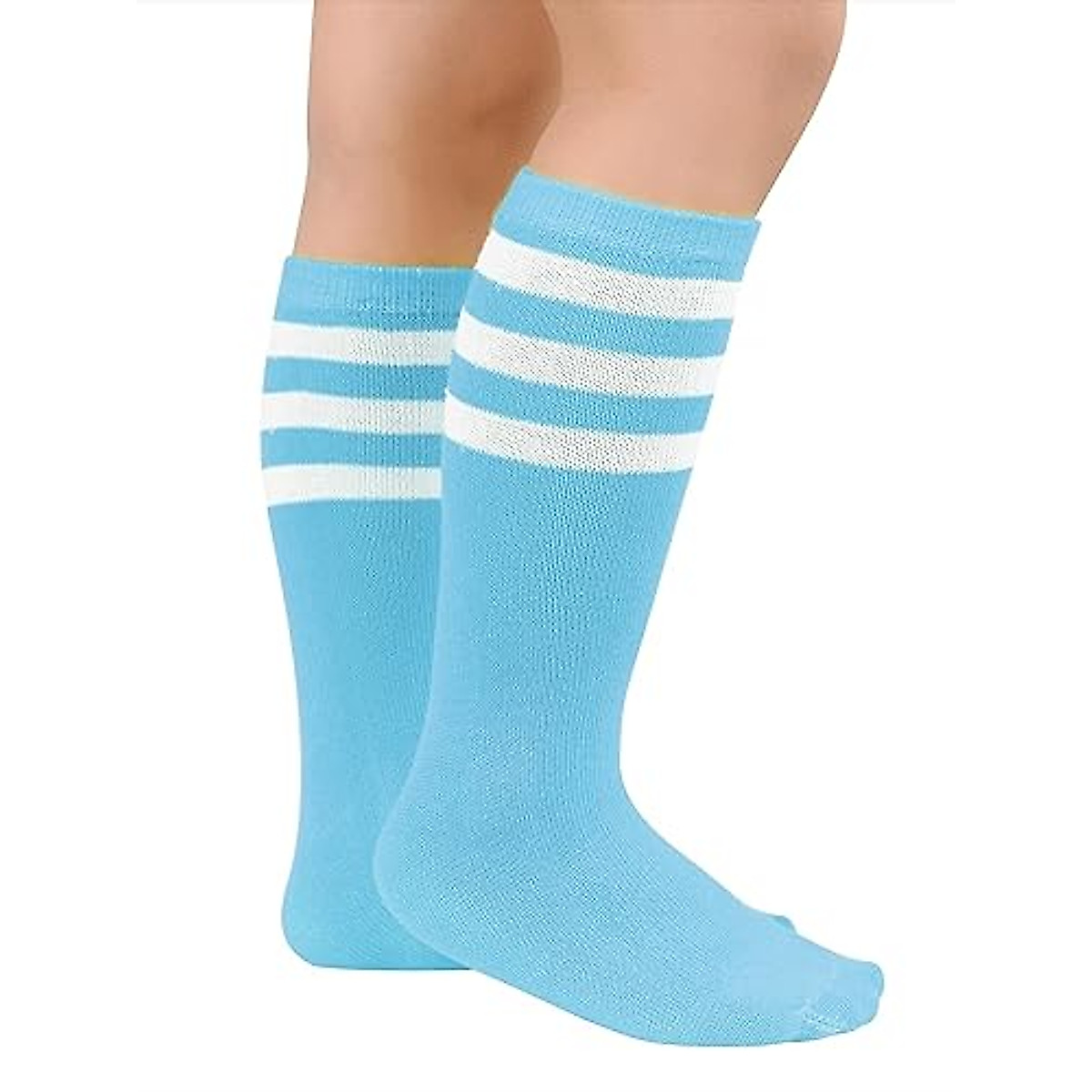 Century Star Toddler Soccer Socks for Girls Boys Baseball Socks Youth Softball Sock Kids Breathable Athletic Socks for Sports 2 Pair Light Blue White & Royal Blue White 6-9 Years