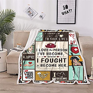 Nurse Blanket Ultra Soft Microfiber Plush Sherpa Throw Blankets Gifts for Women Girls Best Friend Thick Warm Cozy Fuzzy(Nurse-9,(51'' x 59''))