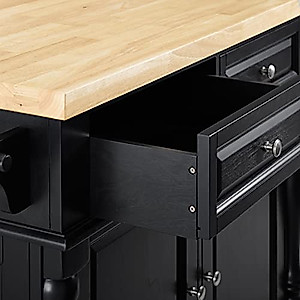 Crosley Furniture Oxford Natural Wood Top Kitchen Island, Black