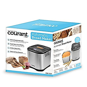 Courant Bread Maker Machine 3 Loaf sizes, Gluten-free, sugar-free, Natural Sourdough, Total 15 Pre-Programmable Cycles, Delay Timer, Easy to Use, Warm Feature - Stainless Steel Automatic