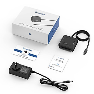 WAVLINK SATA III to USB Adapter Cable, USB C to Dual Bay SATA 3 Converter for 2.5"/3.5'' External Hard Drive HDD/SSD Connector with 2X USB Ports and 12V Power Adapter, Max 2x18 TB