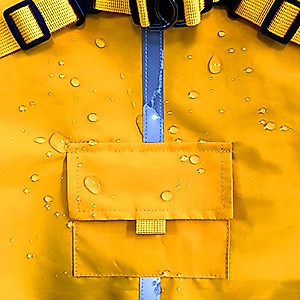 leasote Pet Raincoat Hooded Design Reflective Strip Adjustable Buckle Zipper Closure Back Pocket Waterproof with Traction Ring Small Medium Large Dogs Rain Jacket, Puppy Clothes for Outdoor Travel Y