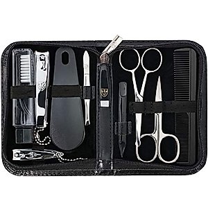 3 Swords Germany - brand quality 10 piece manicure pedicure grooming kit set for professional finger & toe nail care tweezers file clipper fashion leather case in gift box, Made by 3 Swords (02570)