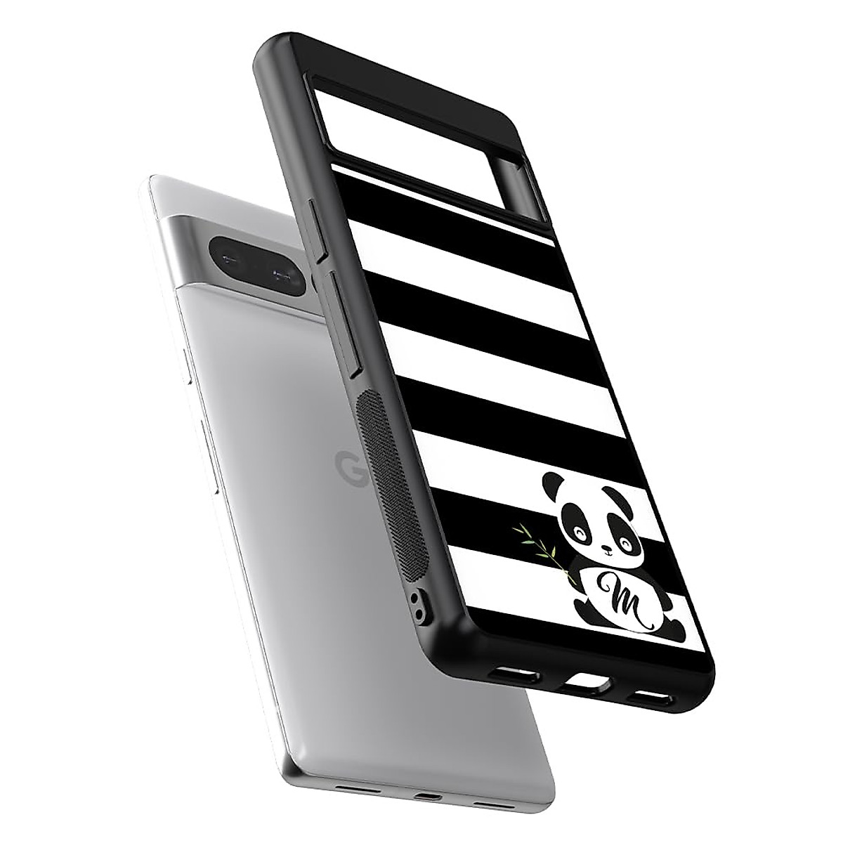 Black White Panda Personalized Black Rubber Phone Case Compatible With Google Pixel 8 Pro, 8a, 8, 7a, 7, Pixel 7 Pro, Pixel 6a, Pixel 6 Pro, 6, 5, 4a 5G, 4a 4G, 4, 4 XL, 3a, 3a XL, 3, 3 XL, 2 XL, 2