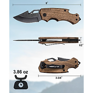 FLISSA Mini Folding Pocket Knife, 2.5-Inch Stainless Steel Drop Point Blade, EDC Pocket, Knives for Men with Bottle Opener and Glass Breaker (Brown), Good Merry Christmas Gift