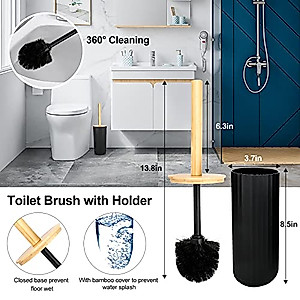 10Pcs Black Bathroom Accessories Set, Plastic Wooden Bathroom Accessory Set with Toothbrush Holder & Cup, Soap Dispenser, Soap Dish, Toilet Brush, Vanity Tray, Qtip Holder, Trash Can, Tissue Box Cover