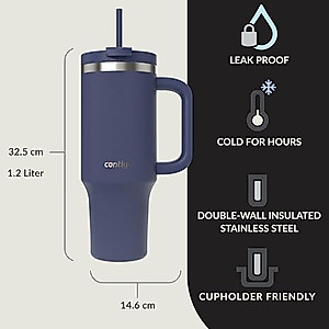 Contigo Streeterville Tumbler 1200 ml with Handle | Stainless Steel Vacuum Insulated Water Bottle with Straw and Lid | Cold for 29 Hours | Travel Mug | Thermal Flask | BPA Free