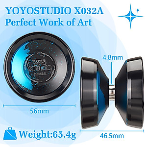YOYOSTUDIO Yoyo Professional Unresponsive Yoyos with Dual Aluminum Alloy Rings, Pro Tricks Yo yos for Adults, Metal Yoyo for Kids Beginners with Strings, Gloves & Case Black and Blue (Black Ring)