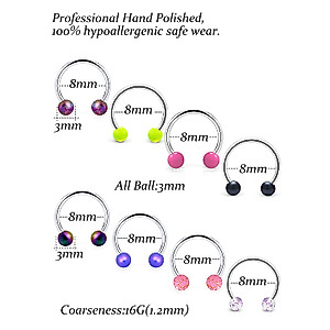 Vsnnsns 16G Surgical Steel Horseshoe Nose Septum Rings Piercing Jewelry Cartilage Helix Tragus Earring Studs Hoop Lip Horseshoe Ring Piercing Jewelry Retainer for Women Men 8mm 52pcs