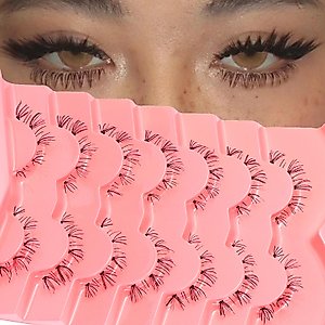 outopen 7 Pairs Bottom Lashes Clear Band Wispy Natural Look Lashes Japanese Manga Style Spiky Anime Lower Lashes Dramatic DIY Cosplay Bottom Eyelashes Reusable (A03)