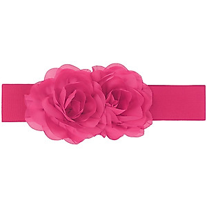 Elerevyo Women's Big Double-Flower Stretchy Belt, Elastic Wide Chunky Waistband Belts for Dress 70x6cm/27.6x2.4 inches(LxW) Hot Pink