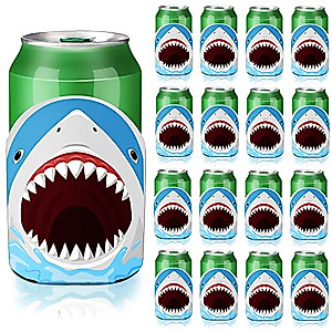 Jutom 16 Pieces Shark Party Favors Shark Can Covers Shark Birthday Party Supplies Shark Decorations Fit 330 ml Soft Can Cooler Sleeves Shark Pattern Slim Can Sleeves for Beach Party Supplies
