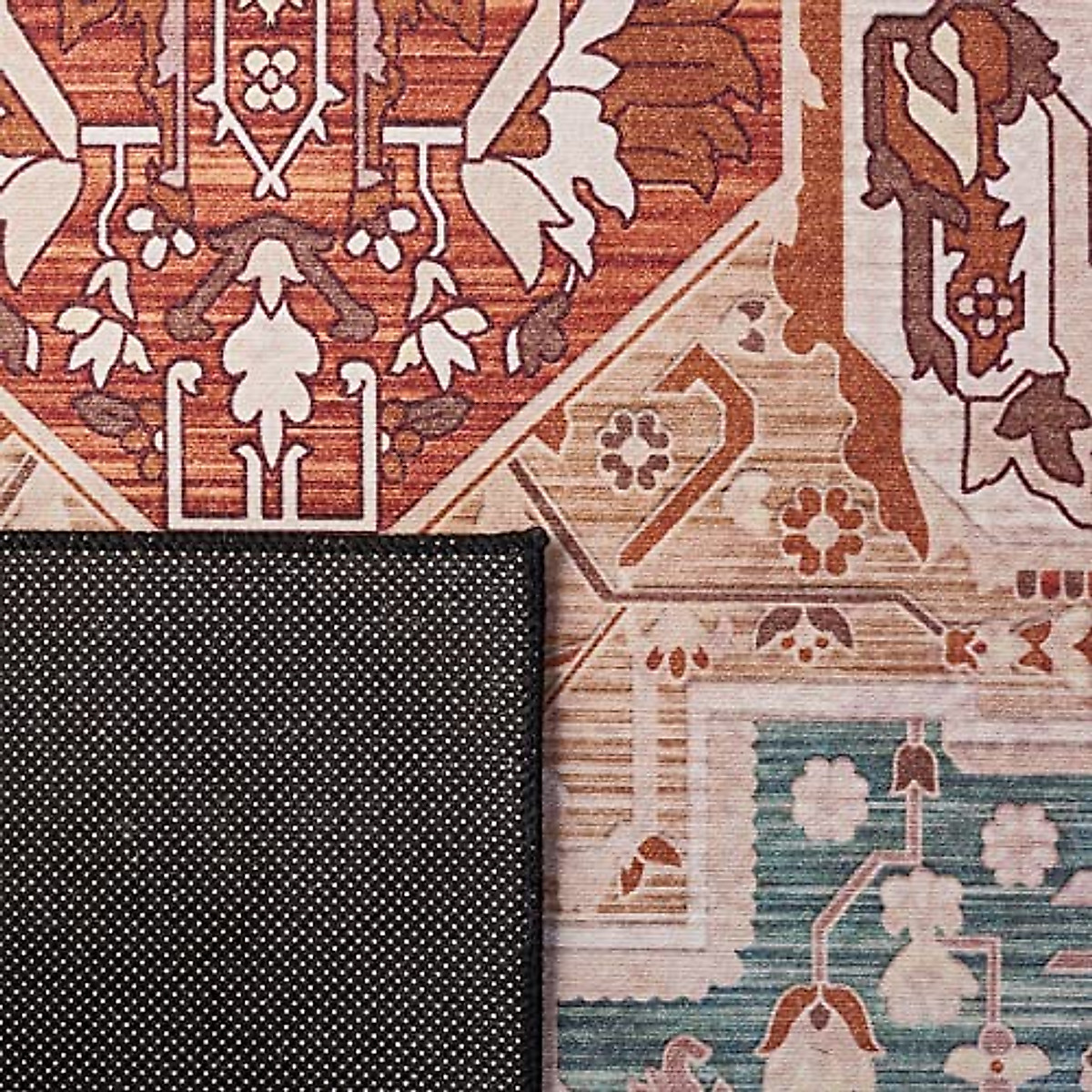 SAFAVIEH Tucson Collection Machine Washable Slip Resistant 8' x 10' Aqua / Rust TSN150J Traditional Vintage Persian Medallion Living Room Dining Bedroom Area Rug