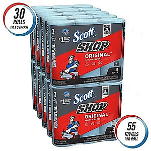 Scott Shop Towels Original (75143), Blue, 55 Towels/Standard Roll, 30 Rolls/Case (10 Bundles of 3 Rolls), 1,650 Towels/Case