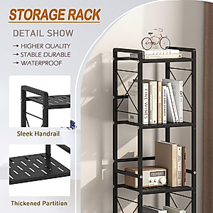 JSB 4 Tier Metal Bookshelf Bathroom Storage Standing Shelf Unit Kitchen Storage Organizer Display Rack Bookcases Shelves for Living Room, Bedroom, Office (Black, 4 Tier)