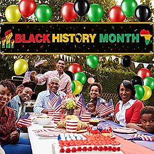 38 Pieces Black History Month Banner Balloons Decorations Set,Large Fabric African American Fence Yard Garage Banner with 36 Pieces Balloons for Black History Month National Holiday Party Decorations