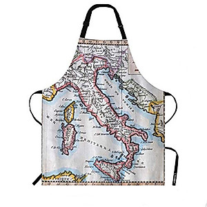 WONDERTIFY Original Antique Italy Map Apron,Geographer Historic Mediterranean Venice Vaugondy Bib Apron with Adjustable Neck for Men Women,Suitable for Kitchen Cooking Chef Grill Bistro Baking Apron