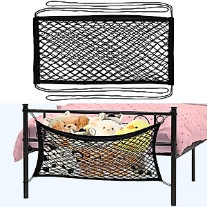Stuffed Animal Storage Net for Kids, Bedside Toy Organizer Net - Neatly Store Your Stuffed Animals, Elastic Bedside Stuffed Animal Storage Net with Tether, Stretches up to 32 Inches, Black