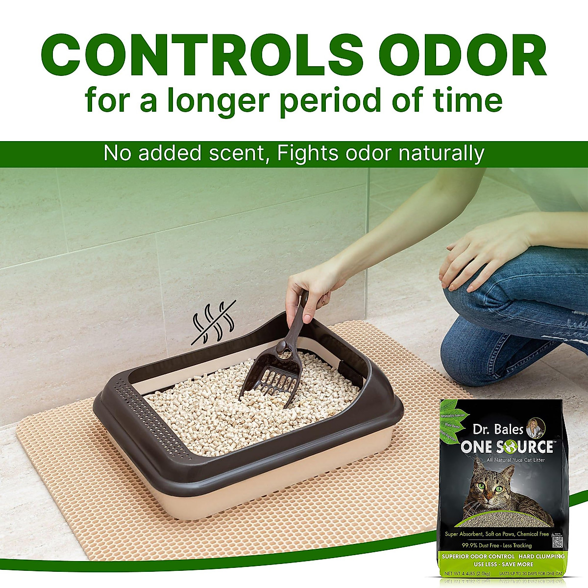 SPOT by Ethical Products – Dr Bales One Source 100% Natural Cat Litter from Yuca Root/Cassava - 2X Long Lasting - Dust Free, Odor Controlling Premium Clumping Cat Litter - 4.4lbs - Small (34002)