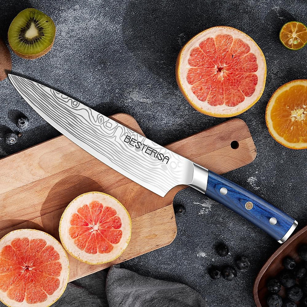 BESTERiSA Chef Knife,8 Inch Professional Chef Knife German Stainless Steel,Ultra Sharp Vegetable Meat Cleaver Knife with Knife Guard