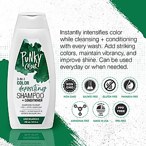 Punky Greengarious 3-in-1 Color Depositing Shampoo & Conditioner with Shea Butter and Pro Vitamin B that helps Nourish and Strengthen Hair, 8.5 oz