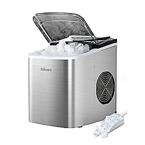 Silonn Ice Makers Countertop 9 Bullet Ice Cubes Ready in 6 Minutes & Perfectware - PW Icebags-DS-100ct 10lb Ice Bags with Drawstring-100ct