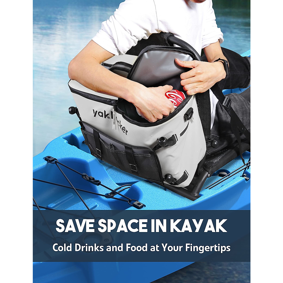 Yakhacker Kayak Cooler, Waterproof Seat Back Cooler with Lawn-Chair Style Seats, Kayak Accessories Bag, Portable Ice Chest Cooler for Kayaking, Travel, Lunch, Beaches &Trips (Silver)