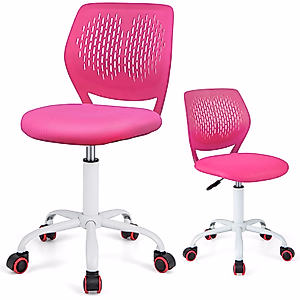 HONEY JOY Kids Desk Chair, Children Study Chair w/Adjustable Height, Low Back, Swivel Rolling Mesh Task Student Chair, Kids Computer Chair for Teens Girls Boys Home/School/Office (Rose)