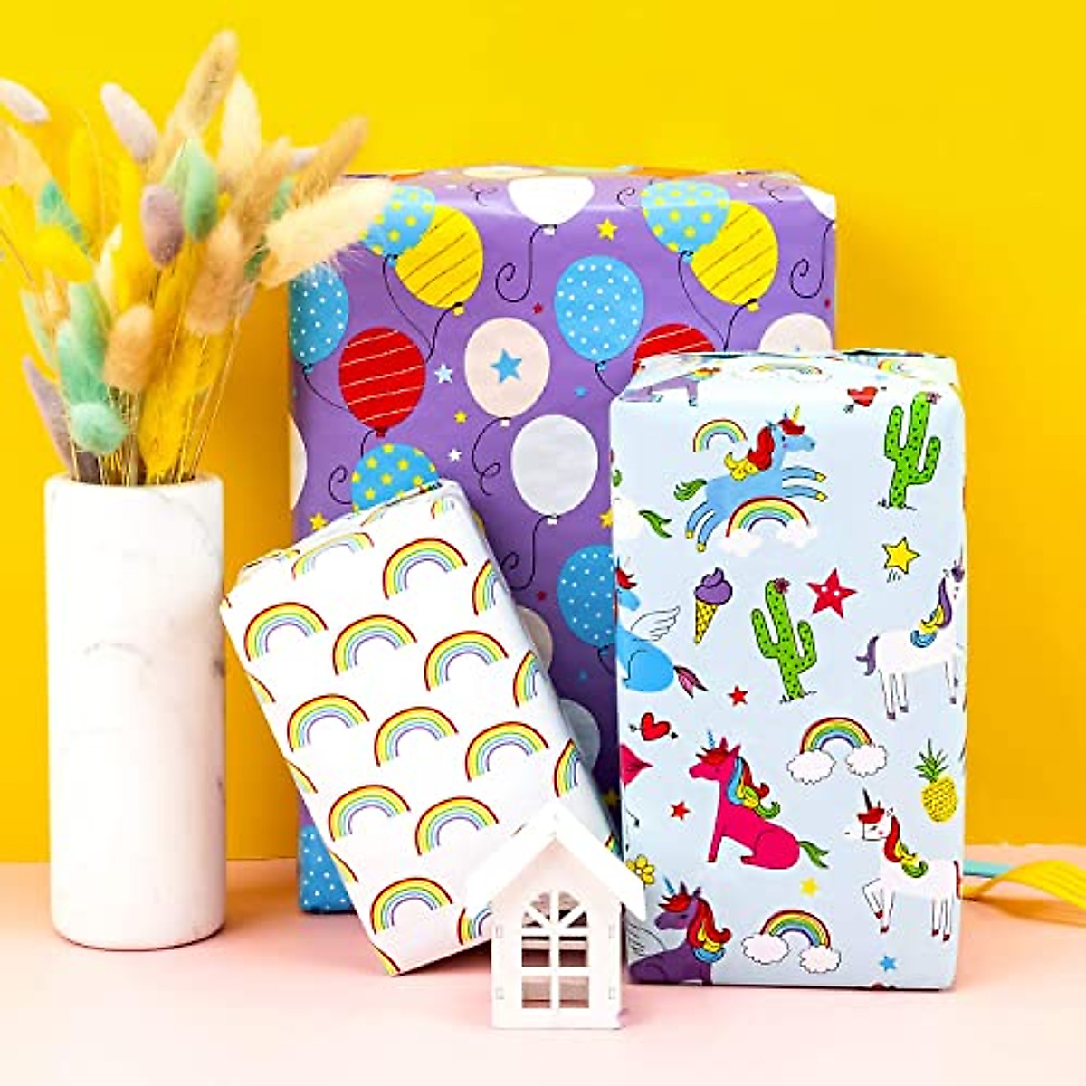MAYPLUSS Birthday Wrapping Paper Roll - Mini Roll - 17 inch X 120 inch Per roll - Unicorn Design (42.3 sq.ft.ttl)
