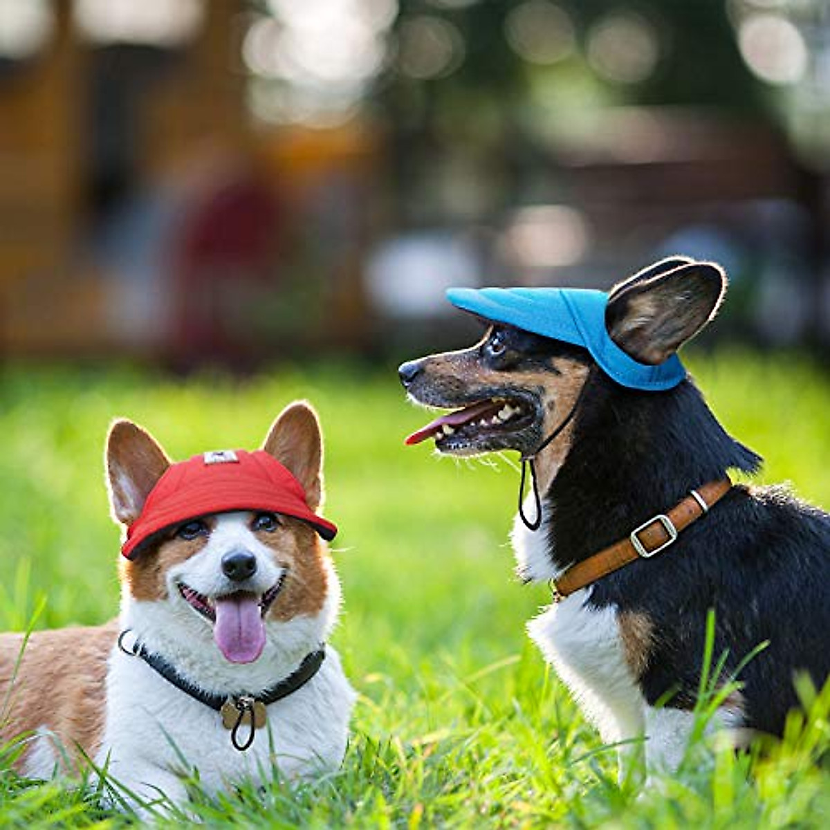 4 Pieces Dog Visor Hats Dog Baseball Hats Pet Sun Protection Hats Outdoor Sports Hats with Ear Holes Pet Baseball Hats with Adjustable Chin Strap for Extra Small Dogs