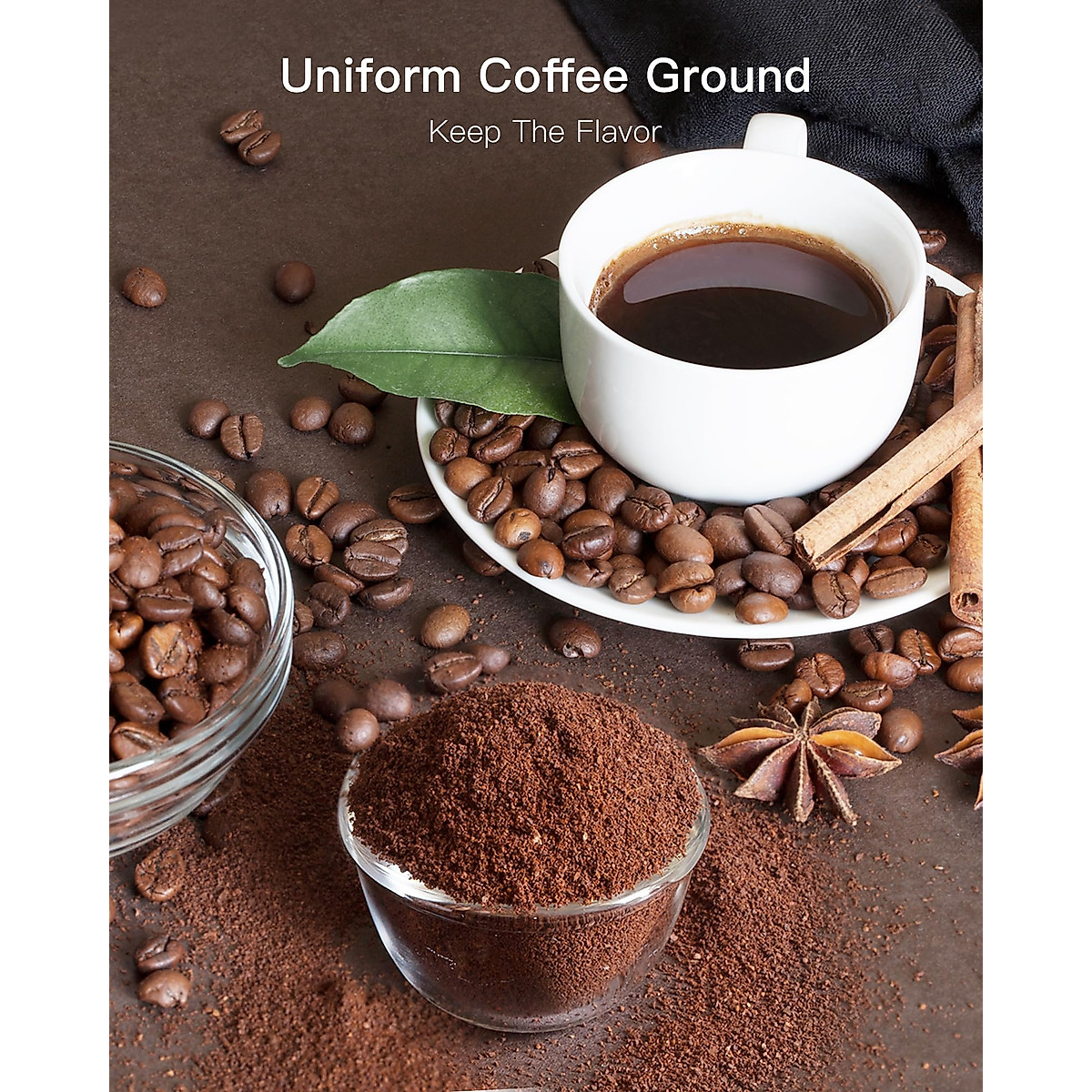 Electric Adjustable Mill Coffee Bean Grinder with 18 Grind Settings for Espresso, Drip and French Press, Black