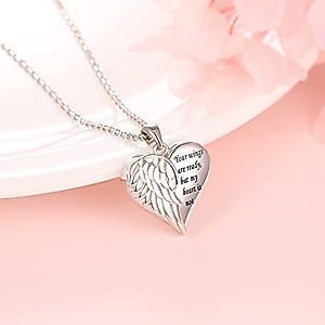 Cremation Jewelry Urn Necklace for Ashes,925 Sterling Silver Heart Shape Angel Wing Pendant for Ashes of Loved Ones Memorial Ashes Keepsake Necklaces for Human Women Dog Pet, Sterling Silver, not know