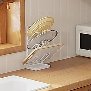 Bothyi Cutting Board Rack Lid Organizer Kitchen Utensils Rest Flatware Tray Shelf with Drip Pan Pots Lid Holder Stand Lid Stand for Wall Pans Lids