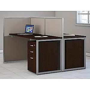 Bush Business Furniture Easy Office 2 Person Cubicle Desk with File Cabinets, 60W x 45H, Mocha Cherry Satin