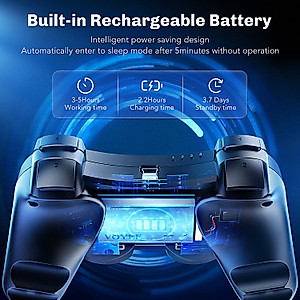 VOYEE Wireless Controller Compatible with Playstation 3, 2 Pack PS-3 Controller with Upgraded Joystick/Rechargerable Battery/Motion Control/Double Shock (Black)