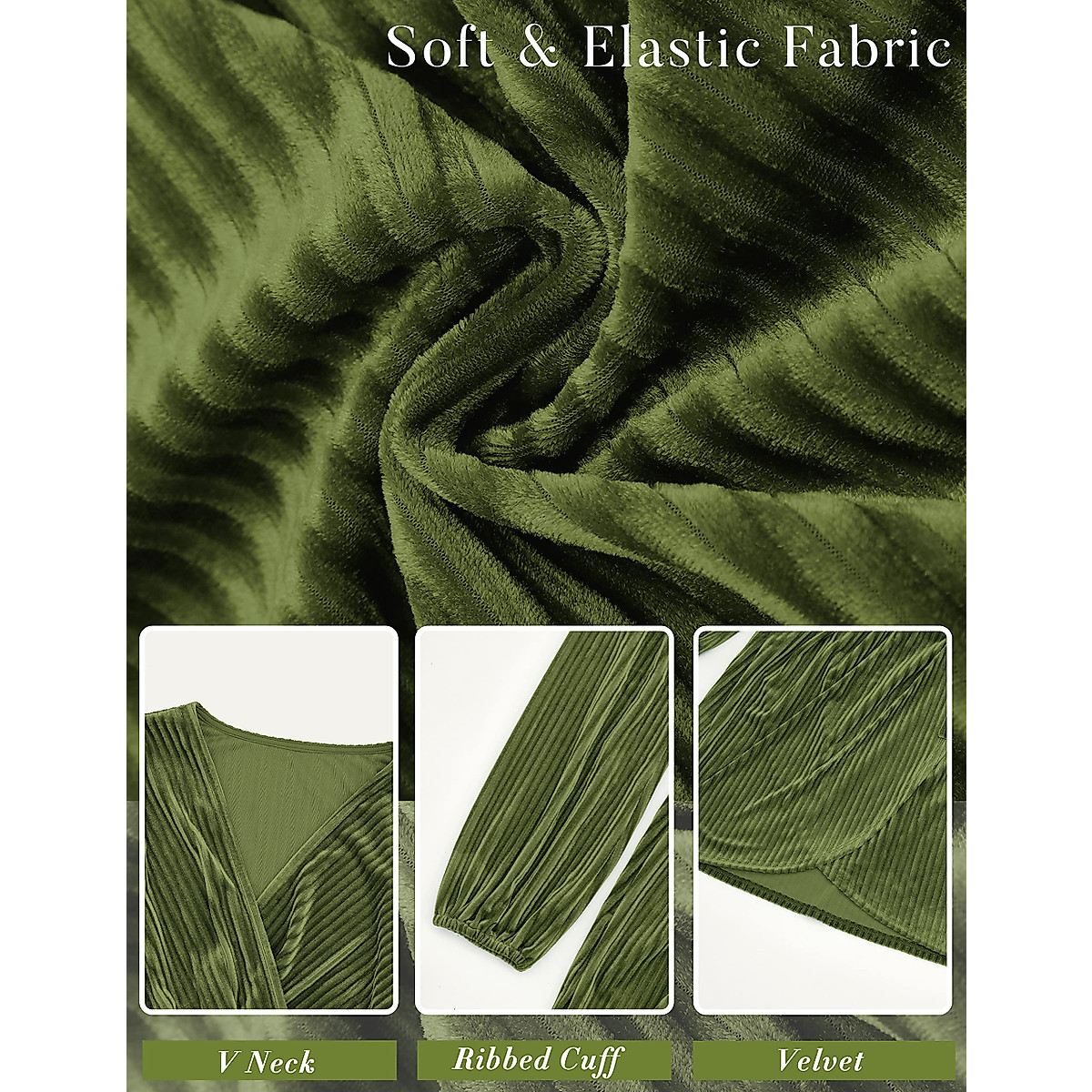 MEROKEETY Women's 2024 Long Sleeve Wrap Velvet Mini Dress Sexy V Neck Cocktail Party Club Dress, Olive, M