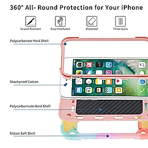 Cookiver iPhone SE3/SE2/6/6S/7/8 4.7" Heavy-Duty Military Grade Rugged Case with Ring Stand & 2 Screen Protectors (Rainbow Pink)