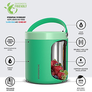 Hydrapeak 25oz Stainless Steel Vacuum Insulated Thermos Food Jar | Kids Thermos for Hot Food and Cold Food, Wide Mouth Leak-Proof Soup Thermos for Adults, 10 Hours Hot and 16 Hours Cold (Jade)