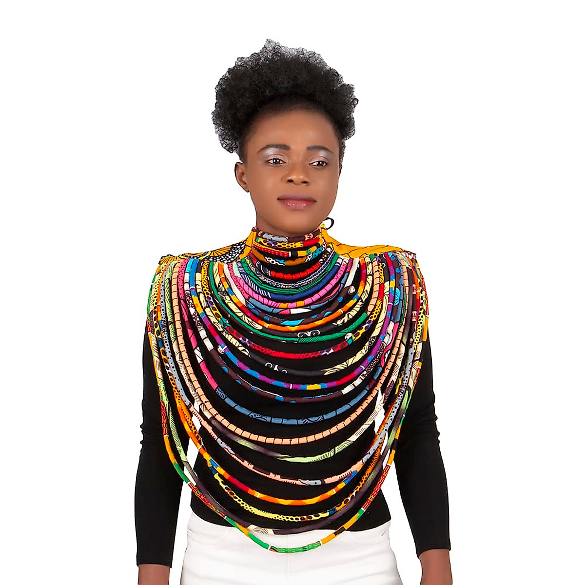 BAZINRICHE Women's Handmade Necklaces Ankara Kente Necklace Long Multi Strand African Wax Collar