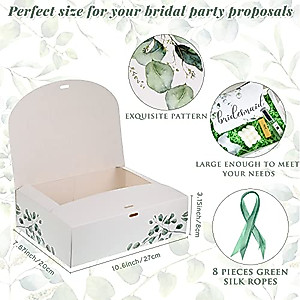 24 Pcs Wedding Themed Supplies Include 8 Bridesmaid Proposal Box 8 Bridesmaid Canvas Makeup Bags Matron of Honor Bag and 8 Hair Scrunchies Bridal Satin Hair Band for Bridal Shower Wedding Party