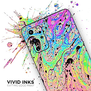 DesignSkinz Neon Color Fushion with Black Splatters Protective Vinyl Decal Wrap Skin Cover Compatible with The Samsung Galaxy S20 (Screen Trim & Back Glass Skin)
