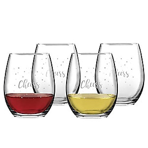 Christmas Gifts - Set of 4 Cheers Christmas Wine Glasses with White Stars, Christmas Wine Glasses for Home Xmas Festival Party Holiday Celebration Decoration, Ideal for Women Friends Men Family 15 Oz