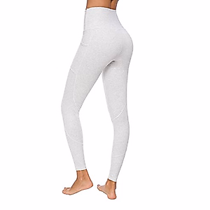 Neonysweets Cotton Yoga Pants Tummy Control Workout Leggings Phone Pocket Fitness Gym Running Tights White Smoke XL