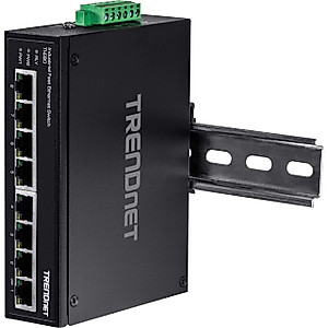 TRENDnet 8-Port Industrial Unmanaged Fast Ethernet DIN-Rail Switch, TI-E80 8 x Fast Ethernet Ports, 1.6Gbps Switching Capacity, IP30 Metal Switch, Lifetime Protection, Black